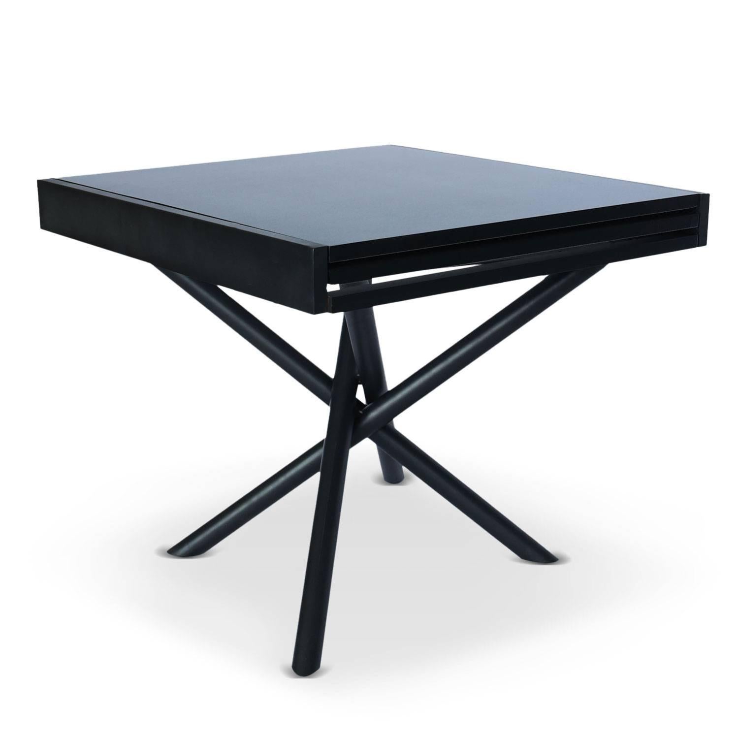 Table extensible moderne L90-180cm Liberac Métal noir et Bois Noir mat ...