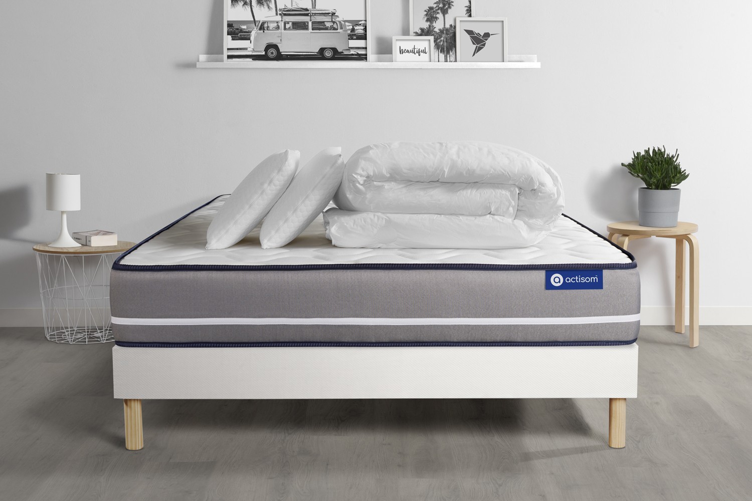 Matelas 200 x 200 cm Actilatex pur - Latex et memoire de forme - Ep. 20 cm - sommier kit Blanc ...