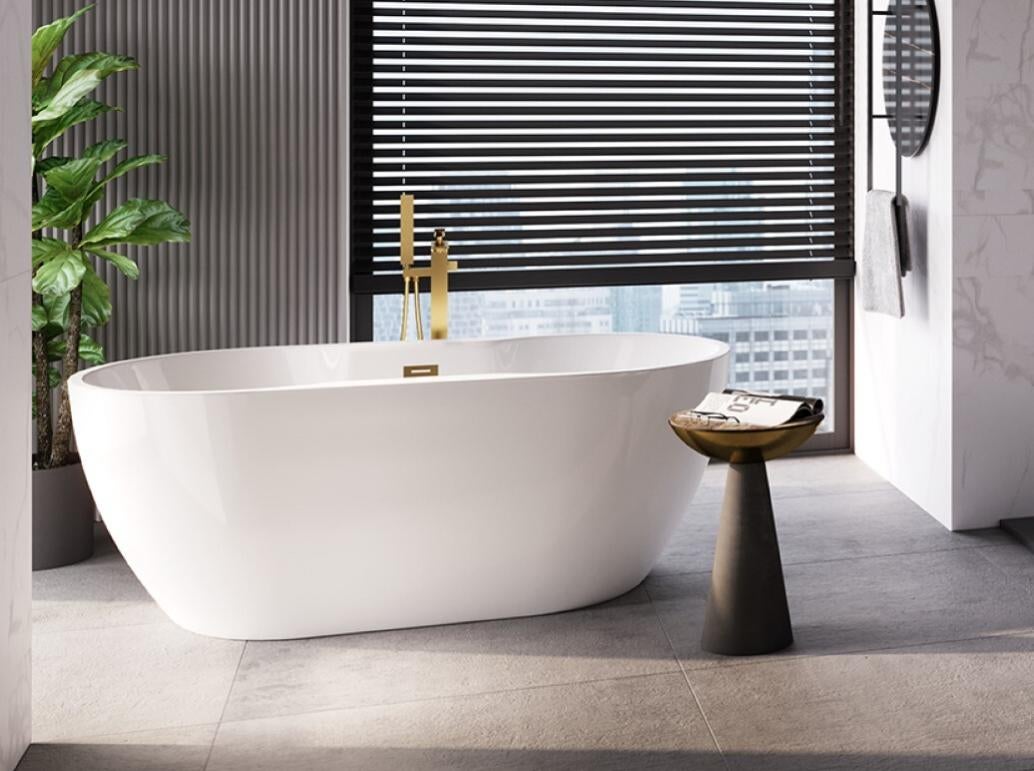 Baignoire îlot blanc brillant avec bonde dorée NAVIA 160x80 | Leroy Merlin