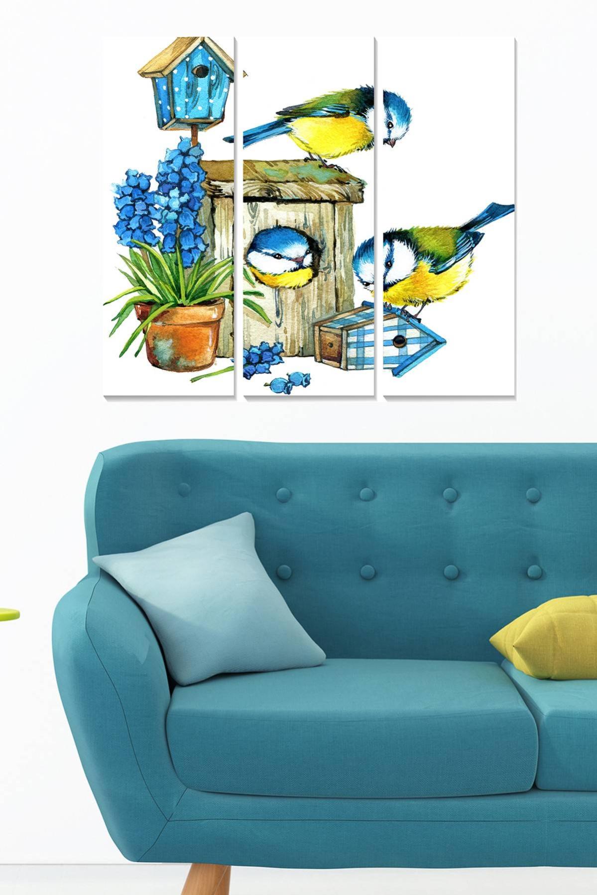 Triptyque Fabulosus L70xH50cm Motif Aquarelle nichoirs trois oiseaux | Leroy Merlin