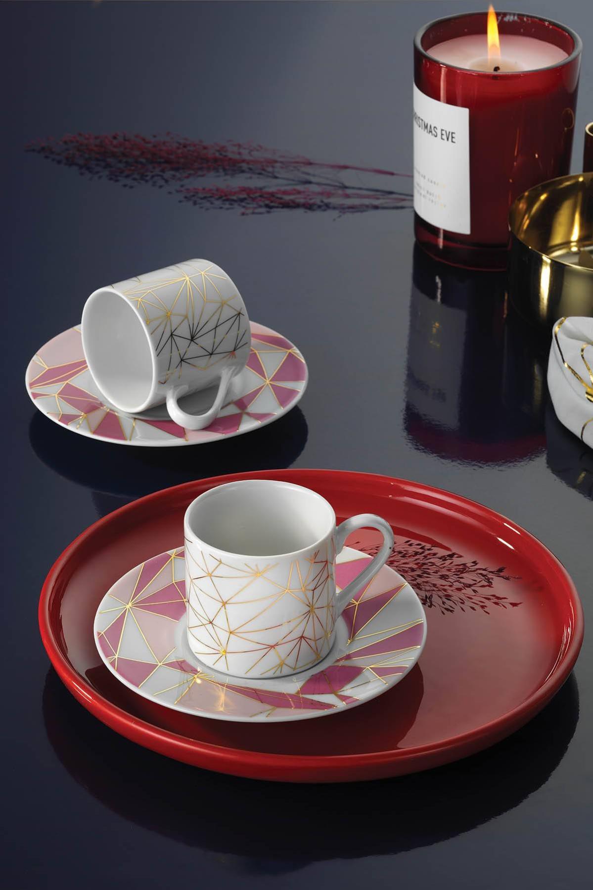 Lot de 2 tasses de café et sous tasses Mahala Porcelaine Motif ...