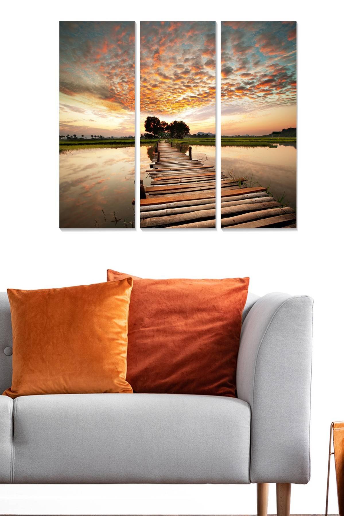 Triptyque Fabulosus L70xH50cm Motif Jetée en bois sur le lac | Leroy Merlin