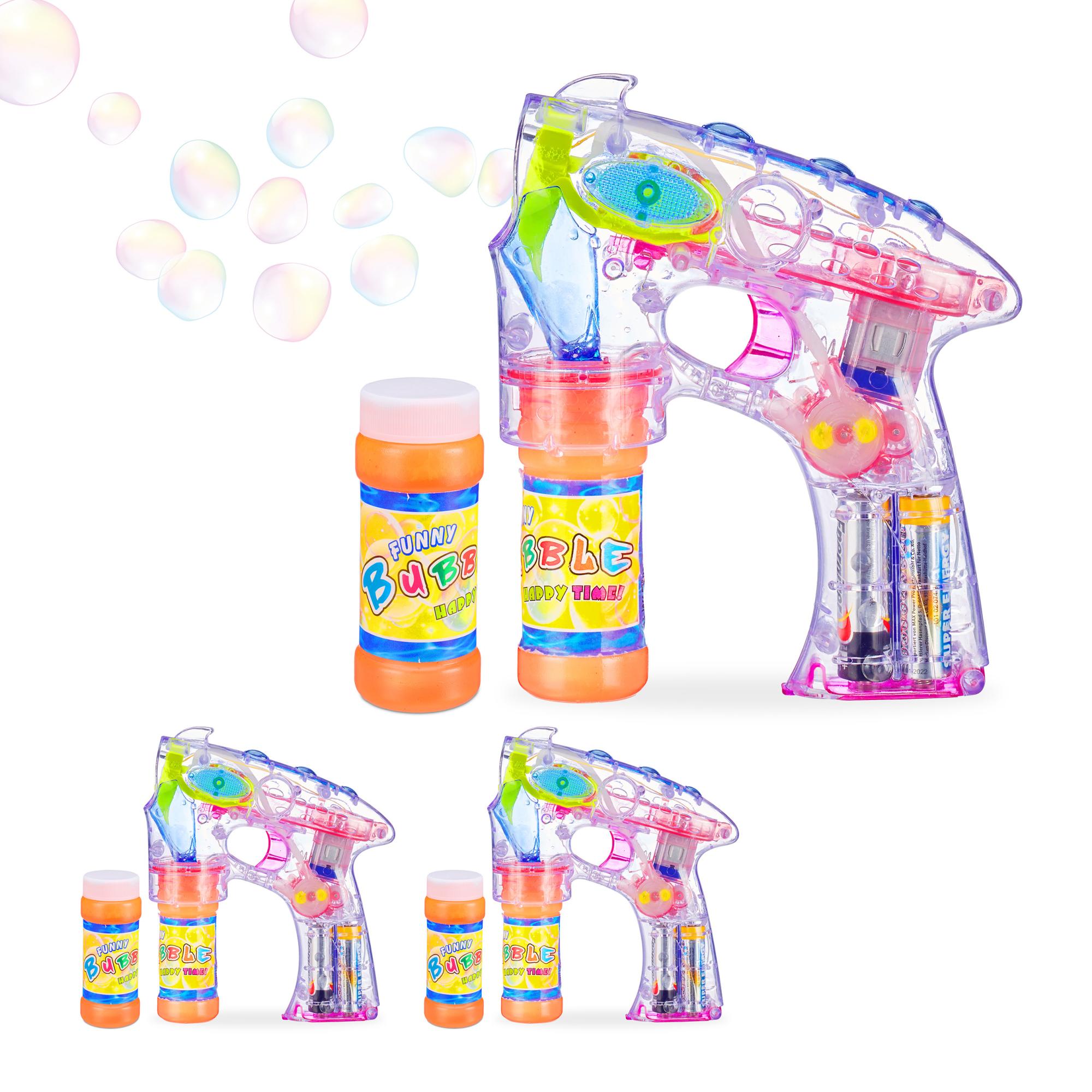 Set di 3 Pistole Sparabolle a LED, a Batteria, 6x Liquido per Bolle ...