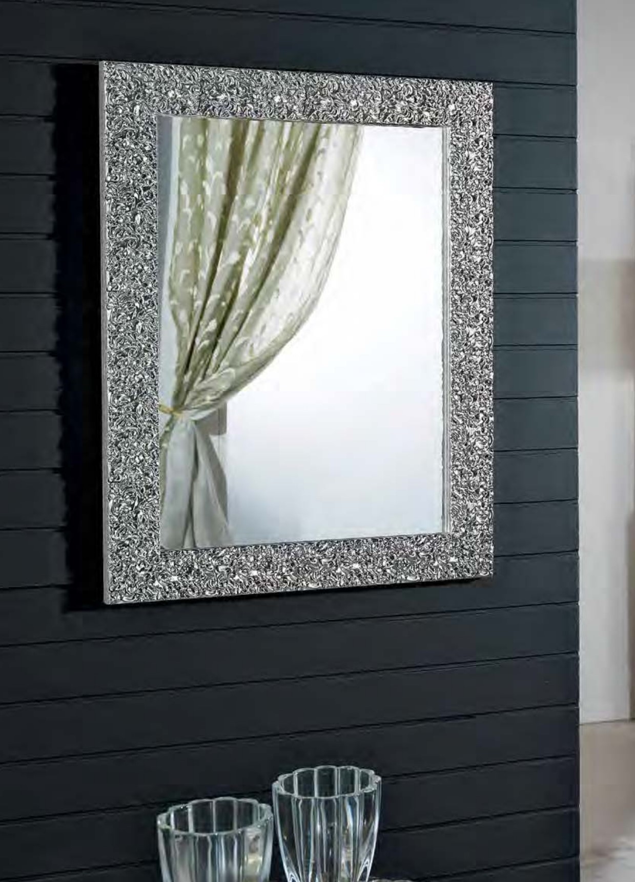 MOBILI2G - SPECCHIERA FOGLIA ARGENTO BRILLANTE RETTANGOLARE- MISURE: L ...