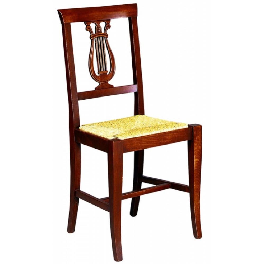 MOBILI 2G - SET 2 SEDIE A LIRA IN LEGNO TINTA NOCE SCURO SEDUTA PAGLIA ...