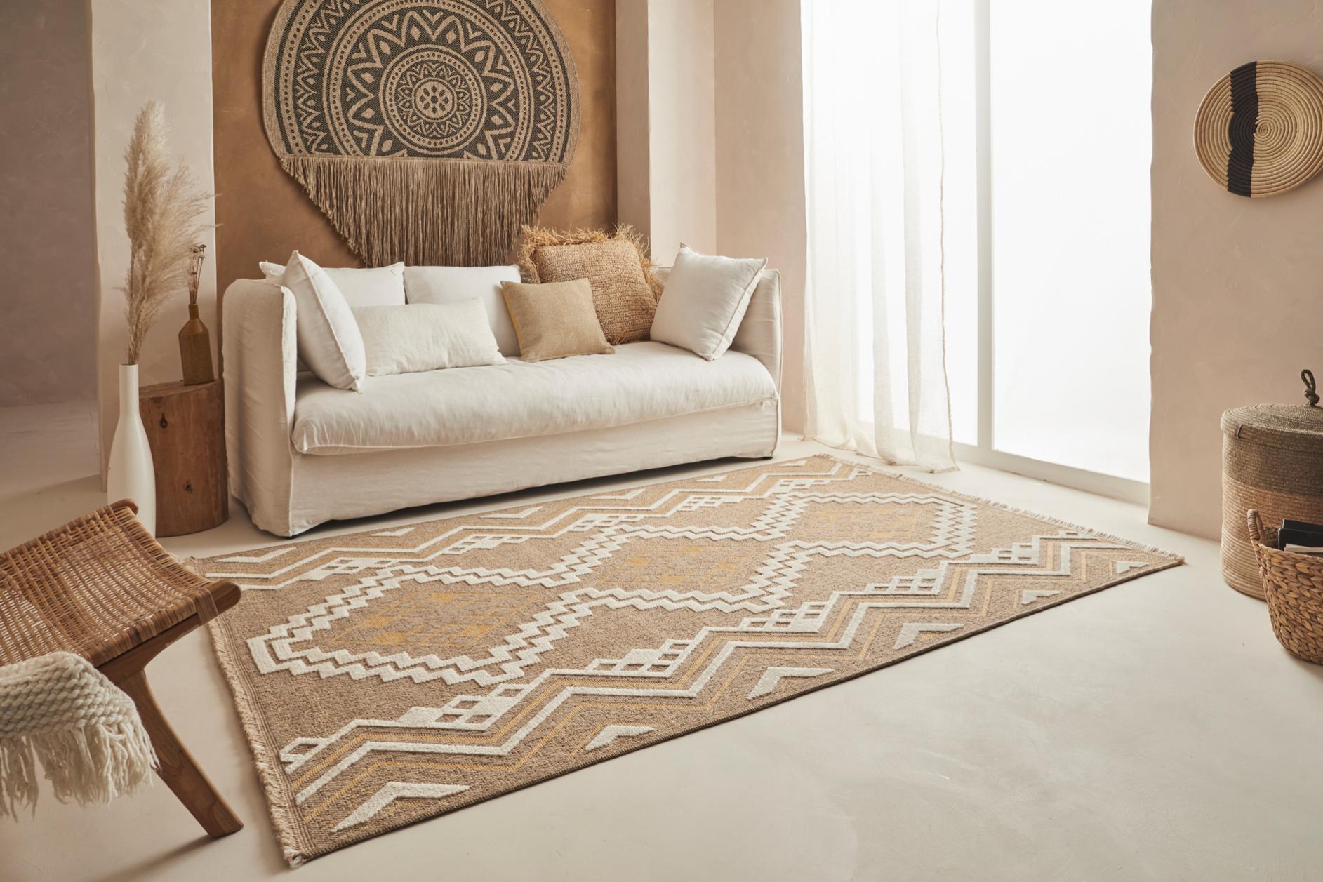 Tapis à motif ethnique jaune - intérieur et extérieur - Tulum - 200x290 | Leroy Merlin