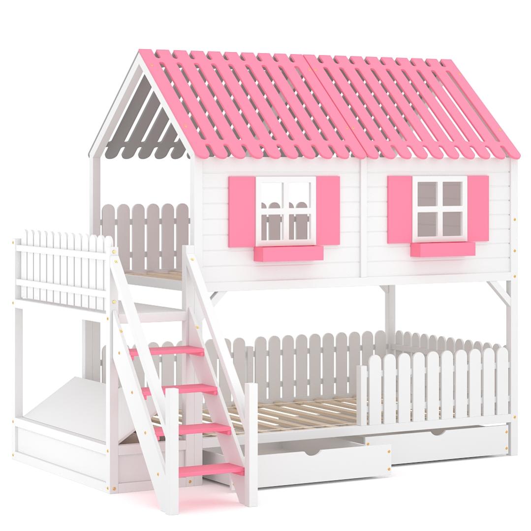 Lit superposé chalet en pin massif 190x80 rose | Leroy Merlin