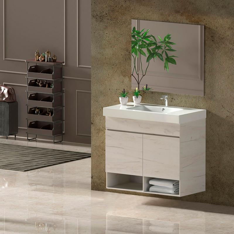 Set da bagno NEBARI Include mobile, lavabo e specchio Bianco Nordico ...