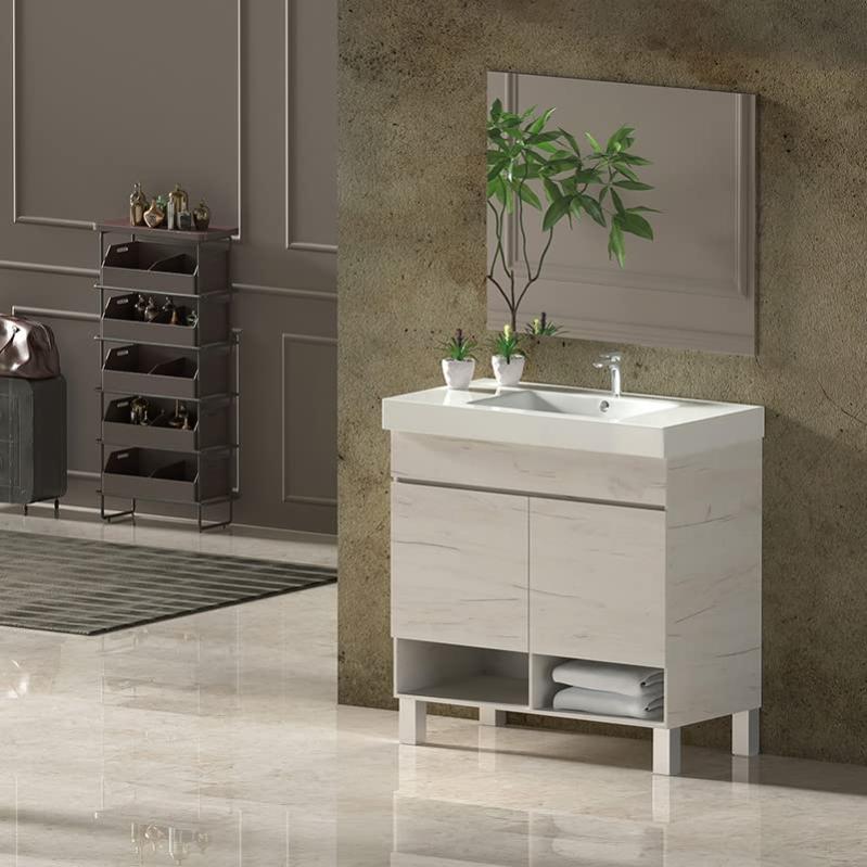 Set da bagno NEBARI com gambe Include mobile, lavabo e specchio Bianco ...