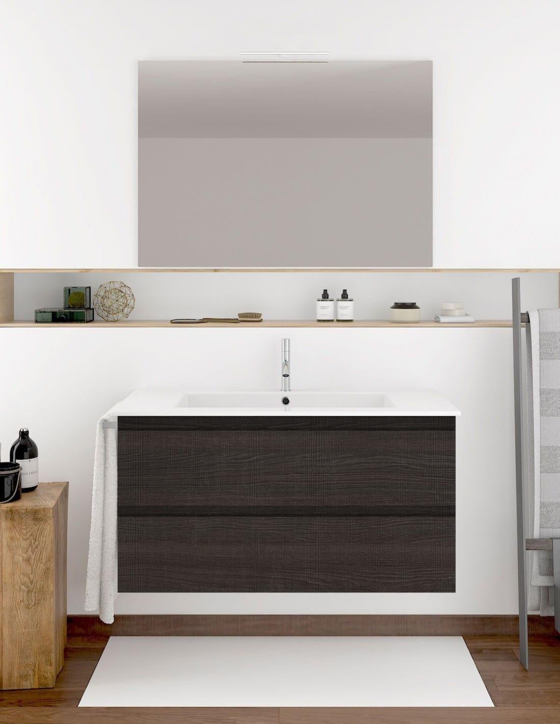 Mueble de Baño Suspendido Ibiza de 2 cajones incluye lavabo y espejo ...