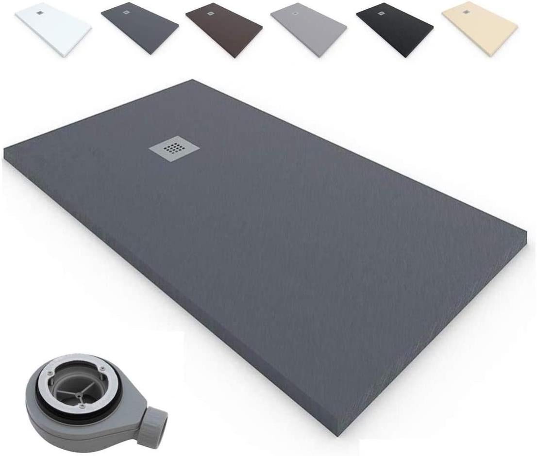 Plato Ducha RESINA Terra | GRAFITO 【80x150】 textura PIZARRA | +Válvula ...