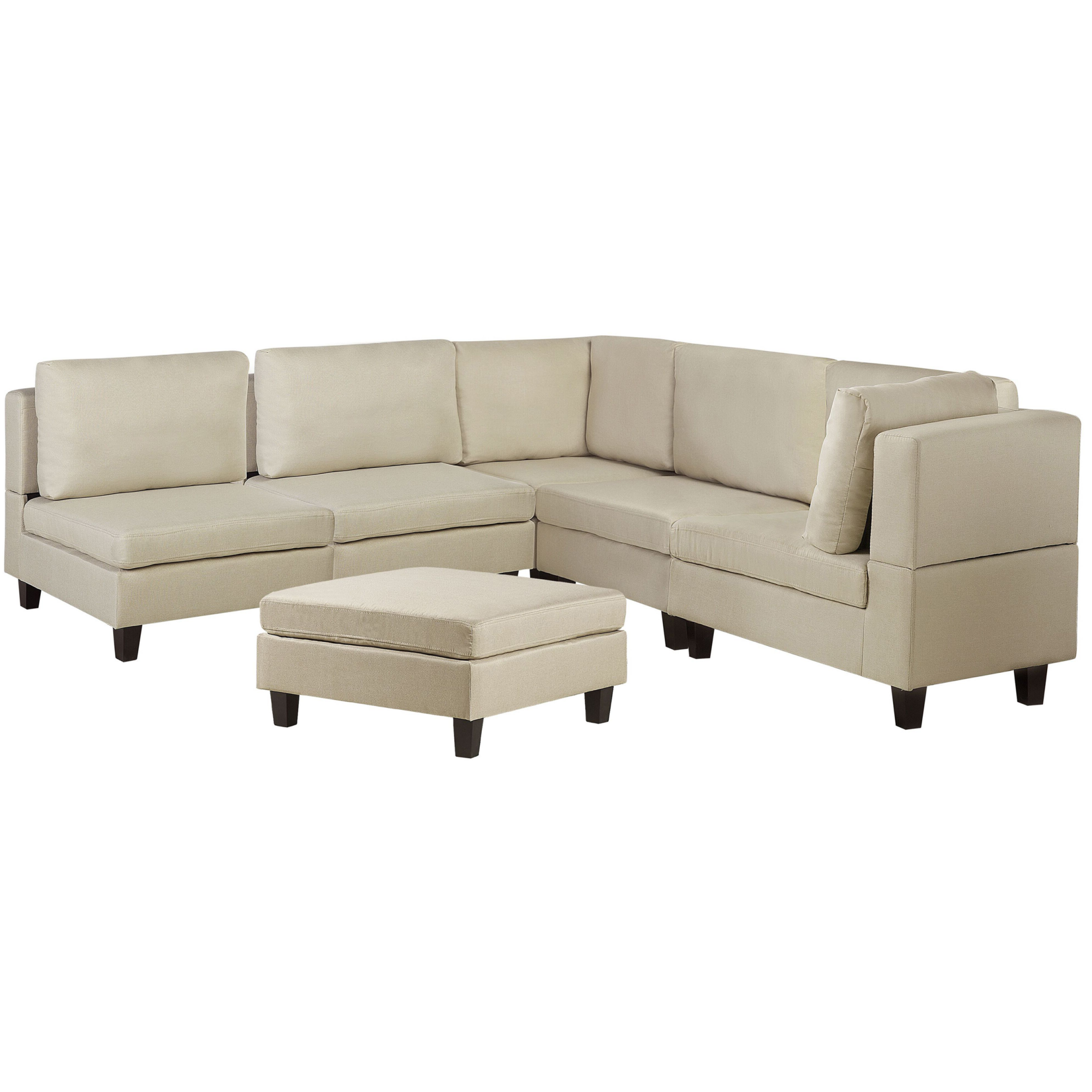 Divano ad angolo 5 posti con ottomana tessuto beige destro FEVIK ...