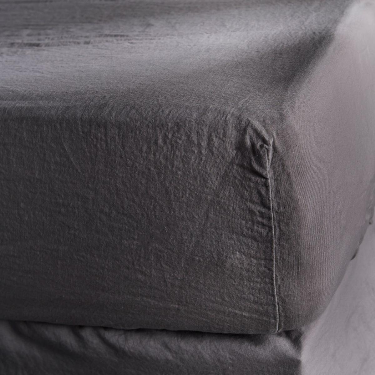 Drap housse Lin lav√© 2 personnes uni NAGHADA | Leroy Merlin