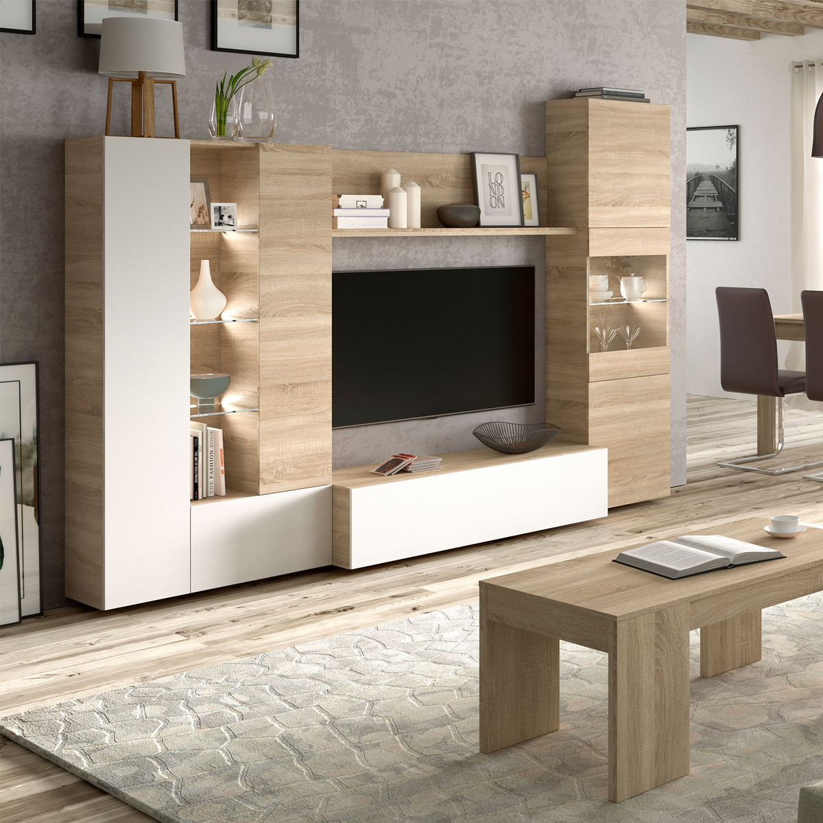 Parete attrezzata soggiorno moderna mobile TV sala pranzo salotto ...