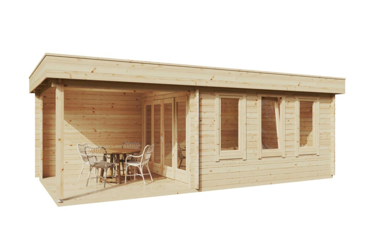 Caseta de jardín con porche Jacob E / 12m² / 7x3m / 44mm | Leroy Merlin