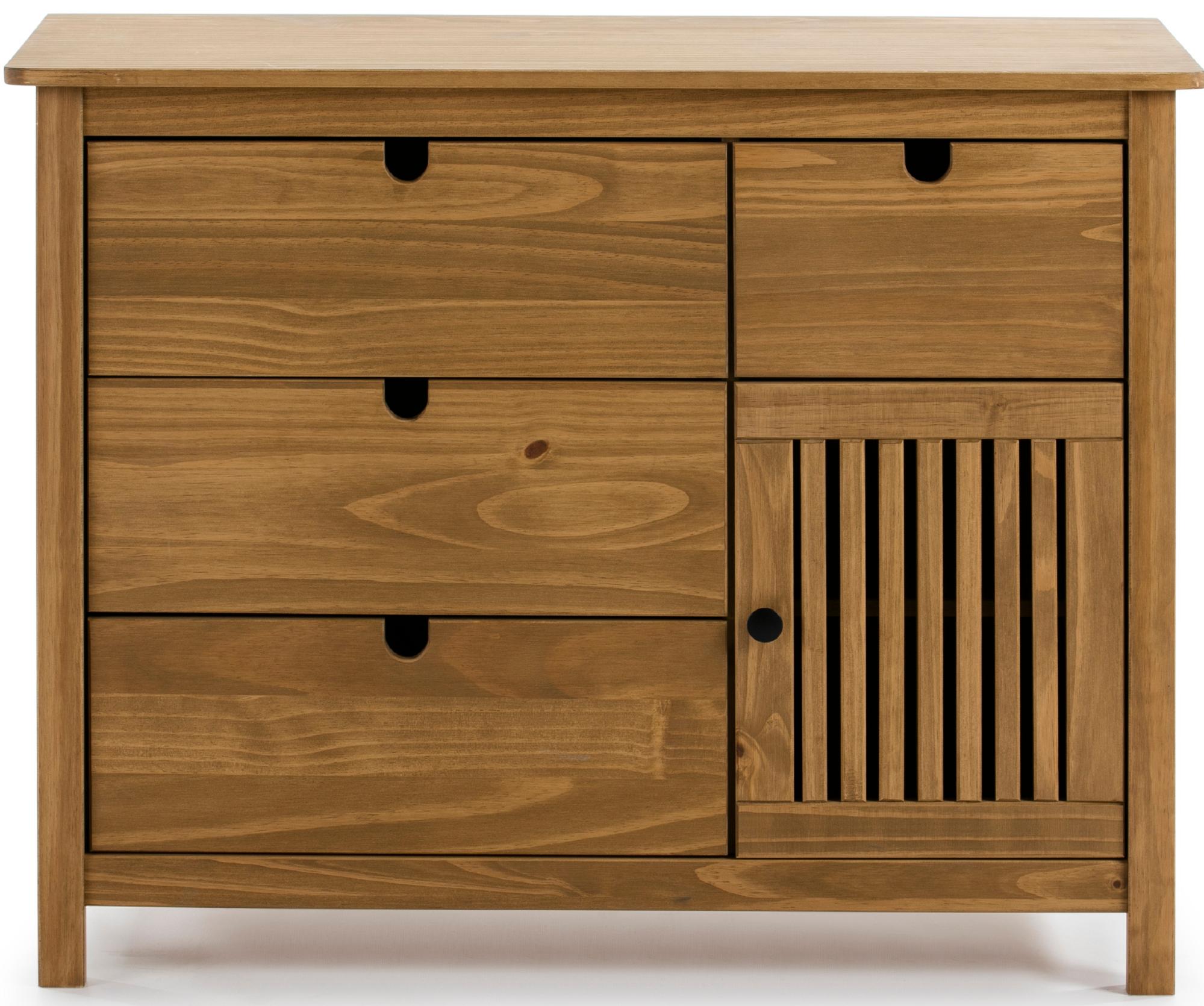 Commode en pin massif décor ciré naturel, meuble de rangement - Longueur 100 x Profondeur 40 x ...