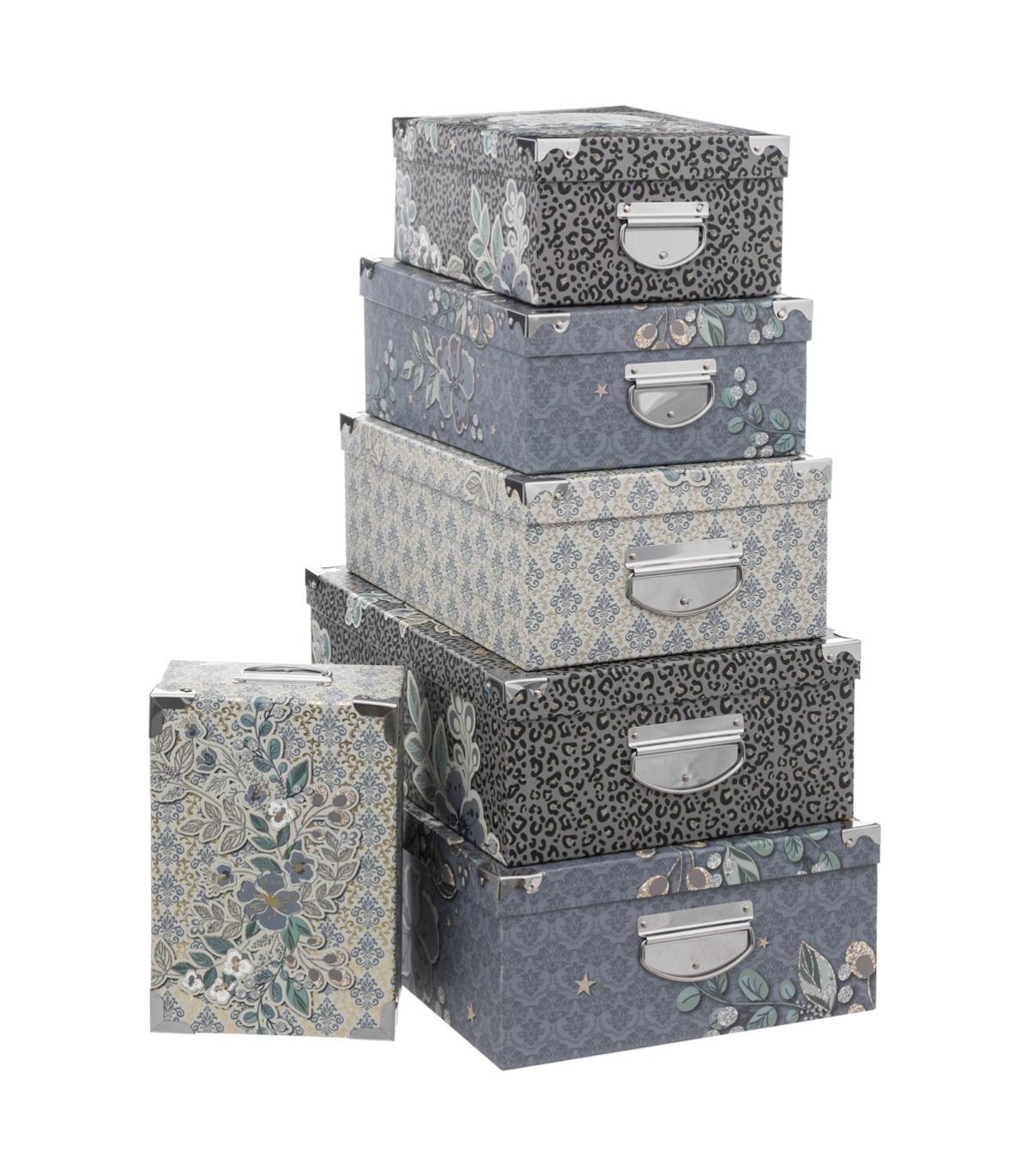 Lot de 6 Boîtes de rangement avec poignées et coins en métal déco ...