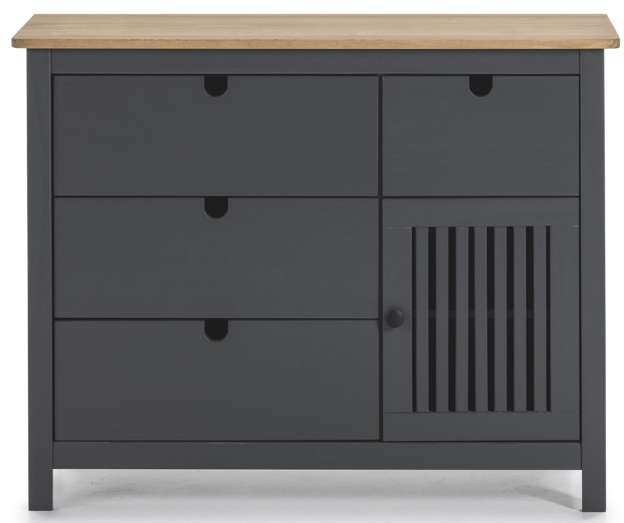 Commode en pin massif décor ciré gris anthracite et chêne, meuble de ...