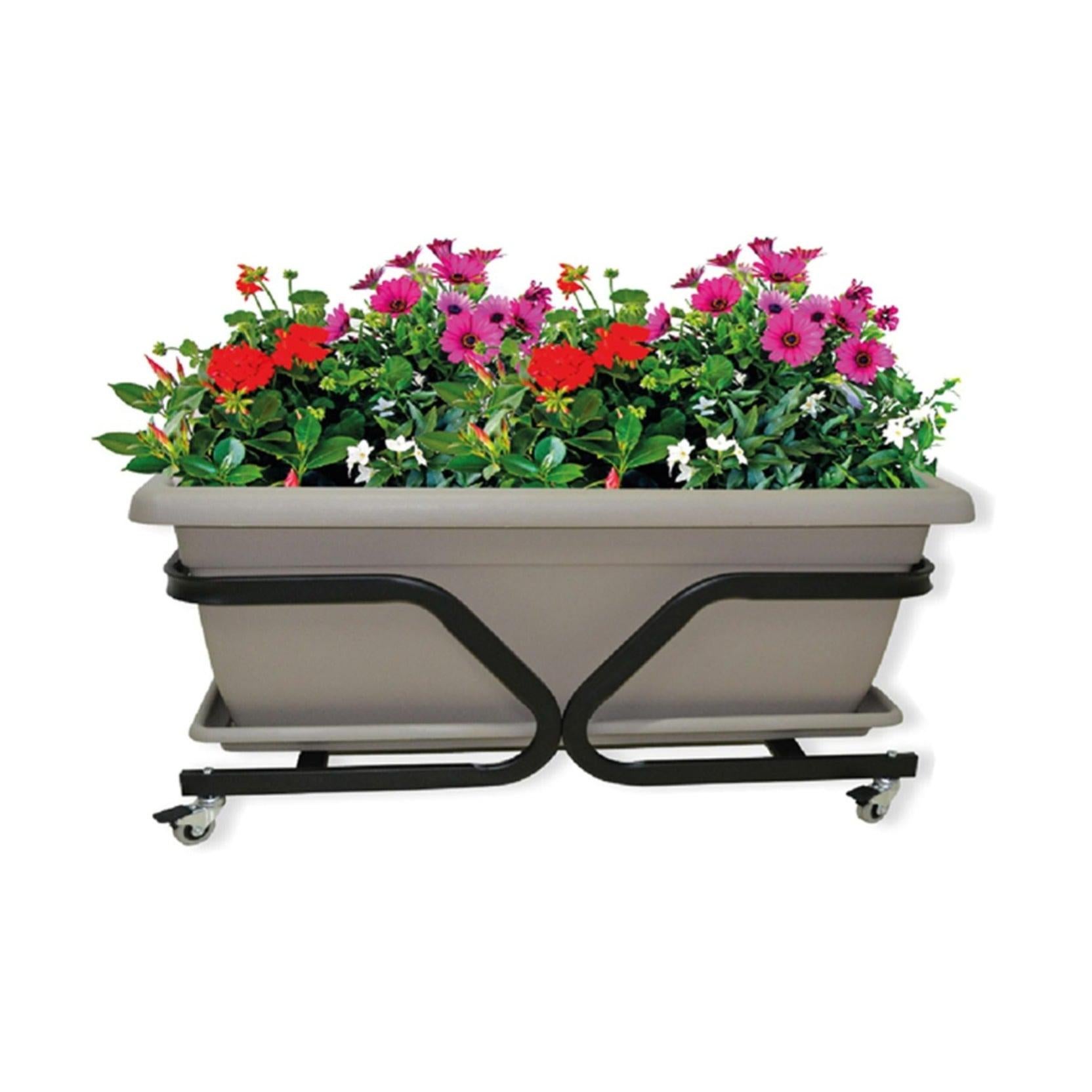 CARRELLO PORTAVASI DAFNE IN ACCIAIO CON RUOTE, PER VASI RETTANGOLARI DA 80 E 100 CM, COLORE NERO ...