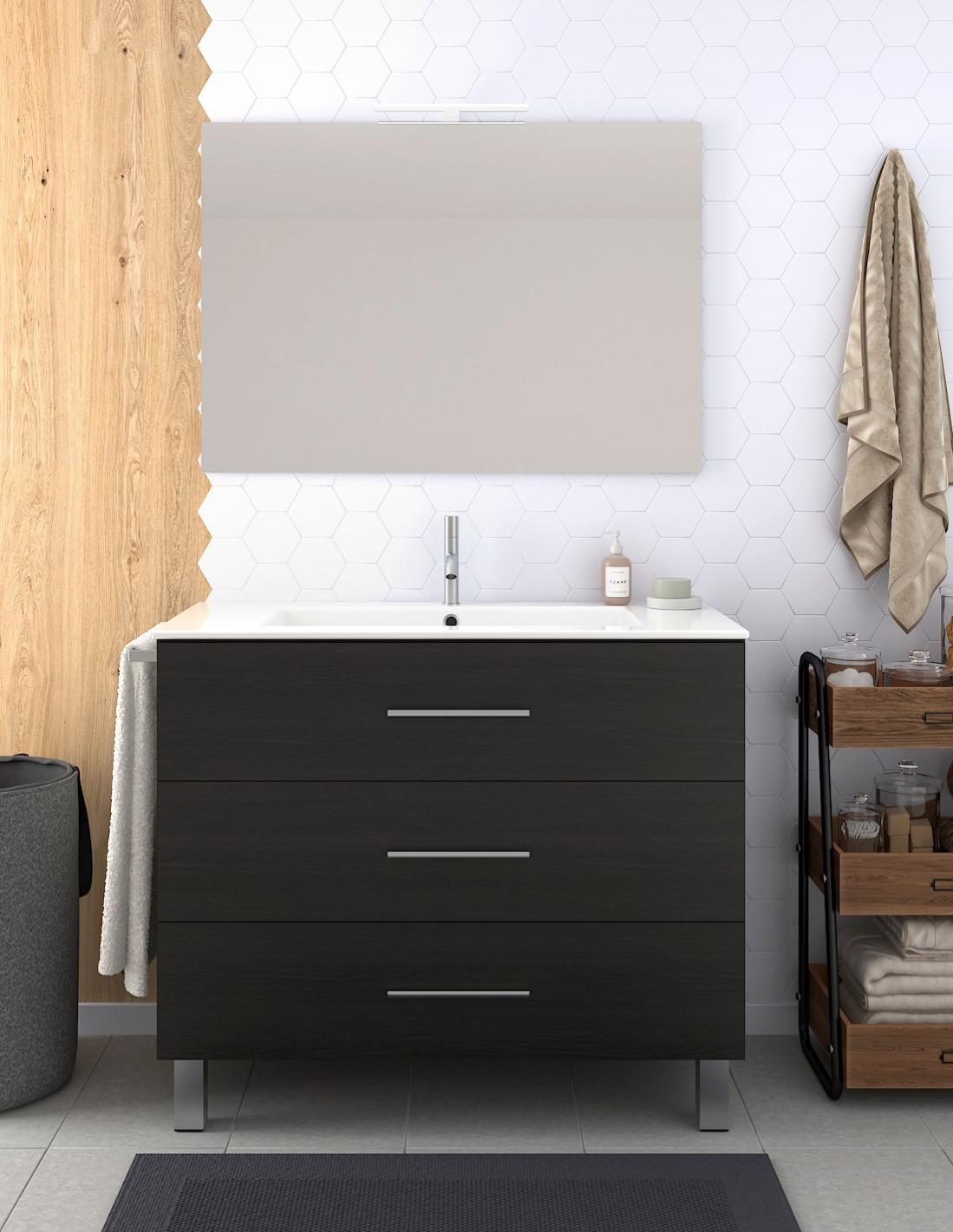 Mueble de Baño Ribera de 3 cajones incluye lavabo y espejo - Roble ...