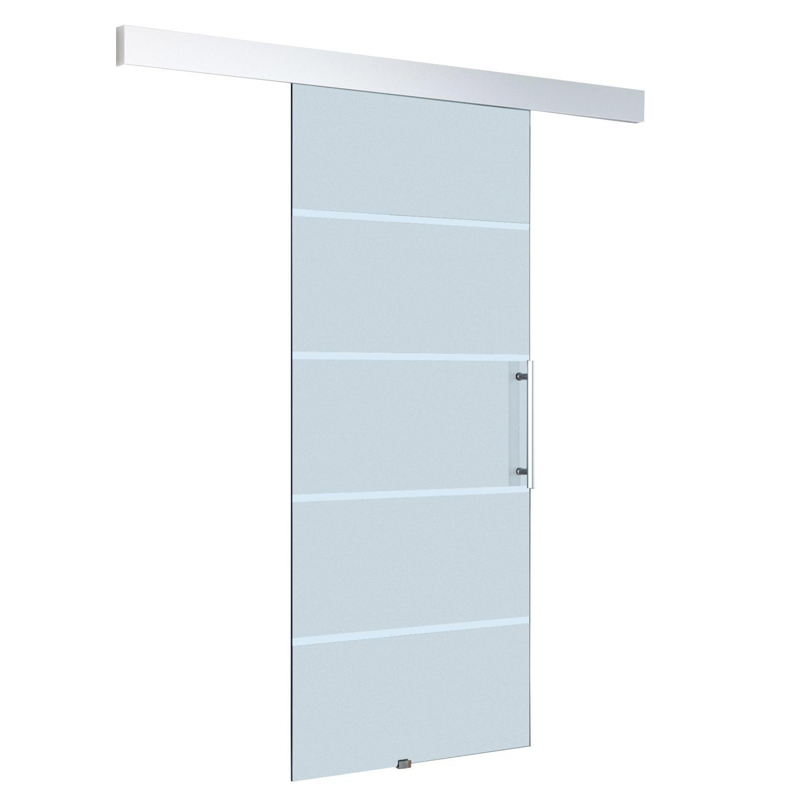 Porta Scorrevole Vetrata 102,5x205 cm Satinata a Strisce Trasparenti ...