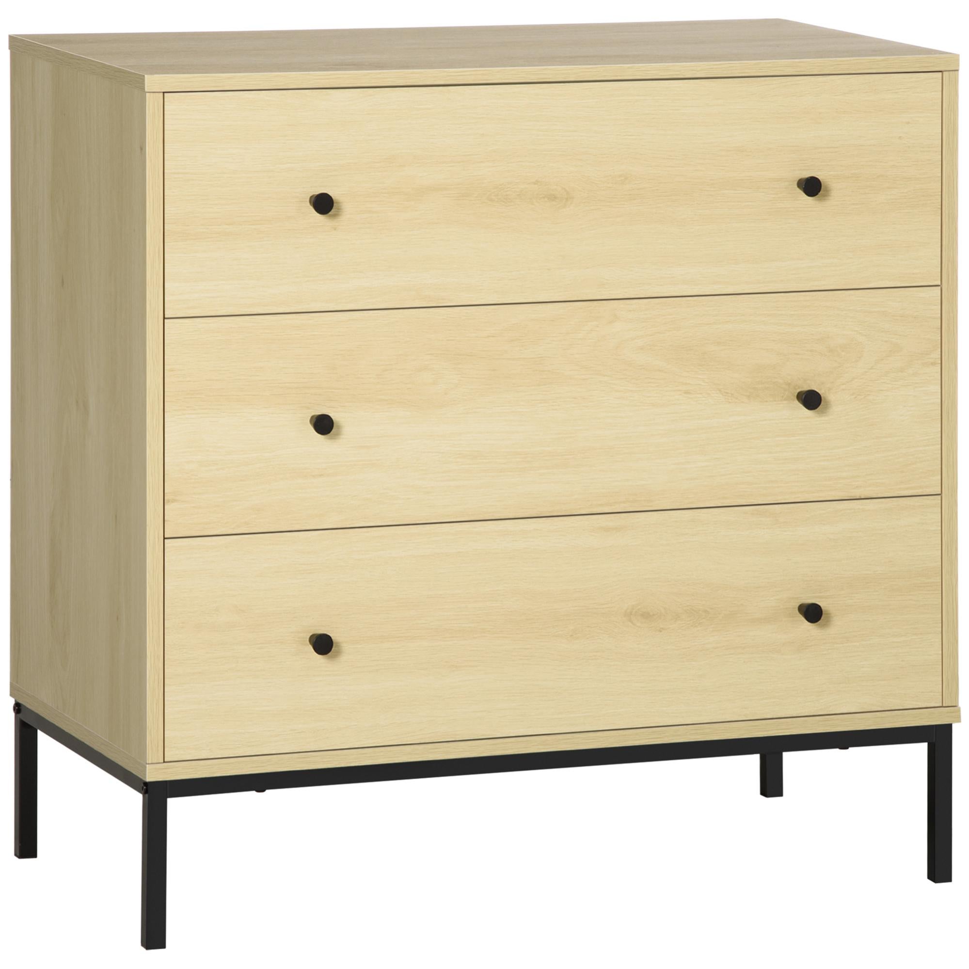 Cassettiera 3 Cassetti 80x40x78 cm in Acciaio e Legno Naturale | Leroy ...