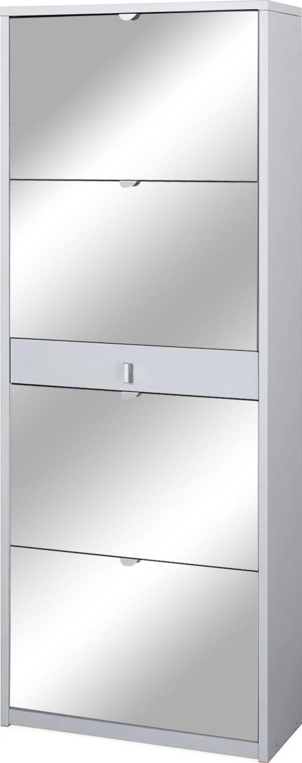 Scarpiera 4 Ante con Specchio 1 Cassetto 63x164x29 cm Bianco Fiammato ...