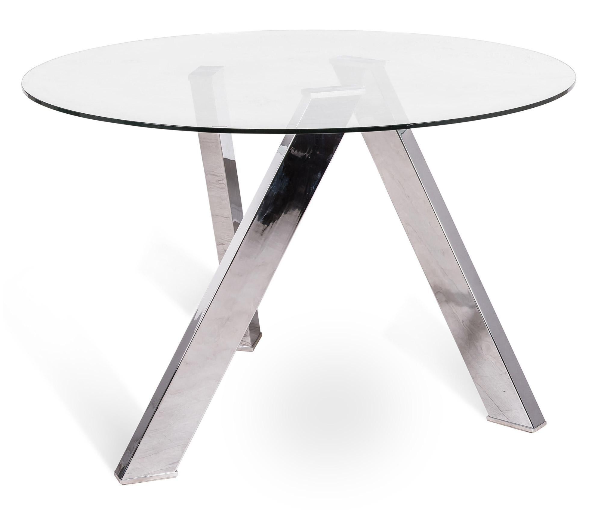 Tavolo Rotondo Ø120x75 cm Top in Vetro Gambe in Metallo Cromato | Leroy ...