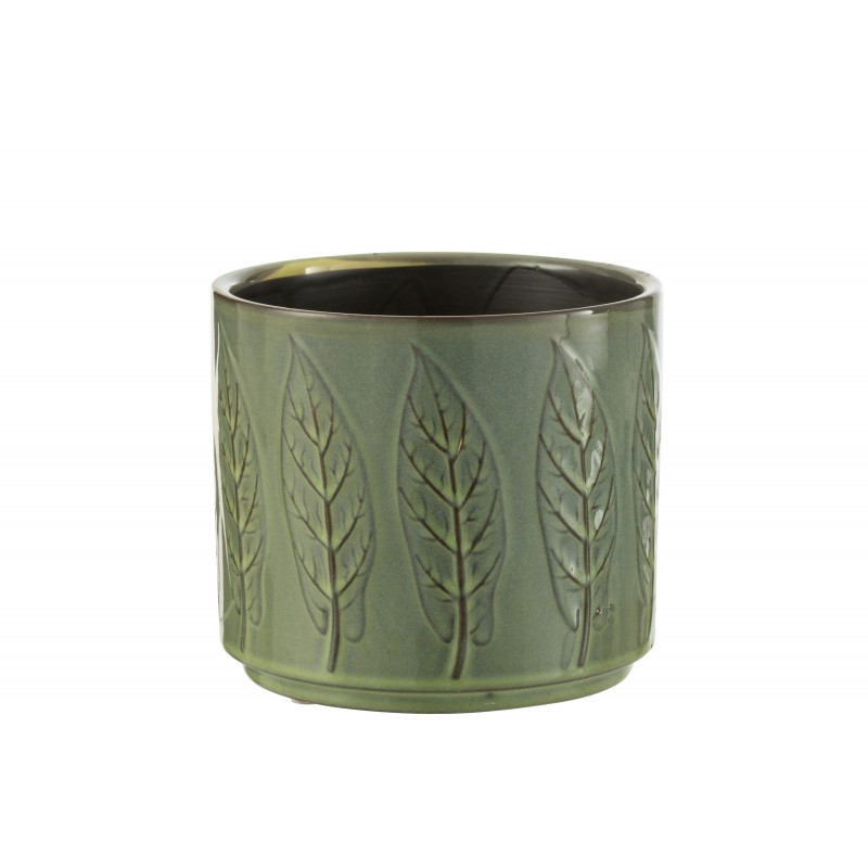 Cache pot vert en céramique avec motif de feuilles | Leroy Merlin