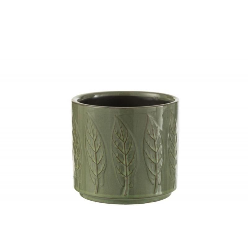 Cache pot vert en céramique avec motif de feuilles | Leroy Merlin
