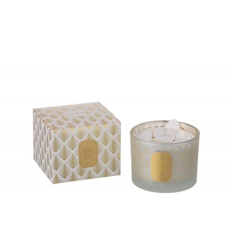 Bougie parfumée dans verre blanche et doré 10x10x7cm | Leroy Merlin