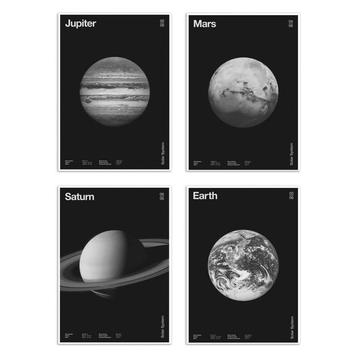 4 Art-Posters 20 x 30 cm - Pack 4 planets - Florent Bodart - 20 x 30 cm ...