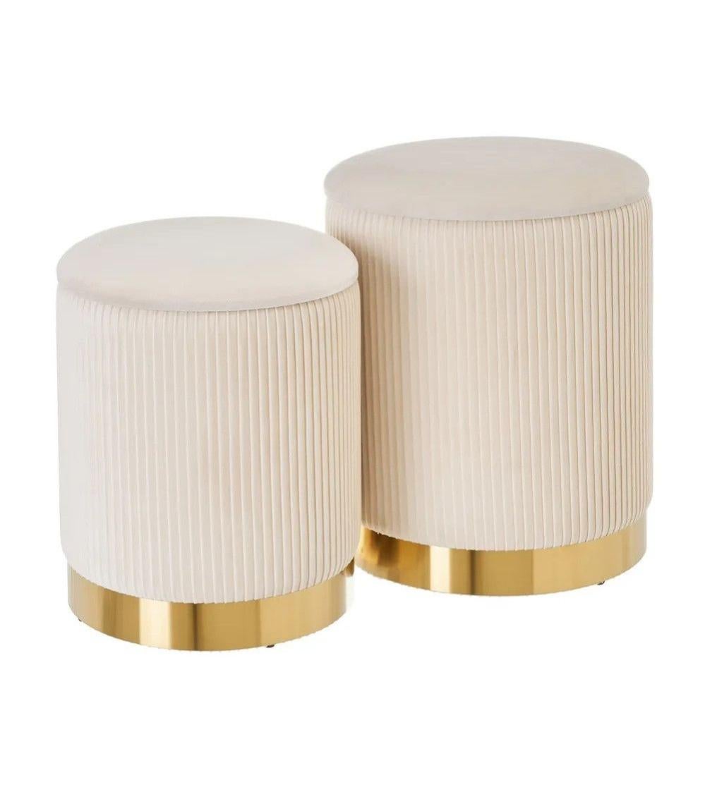 Pack 2 puffs con arcón BELLA, en terciopelo Crema y detalle Dorado ...