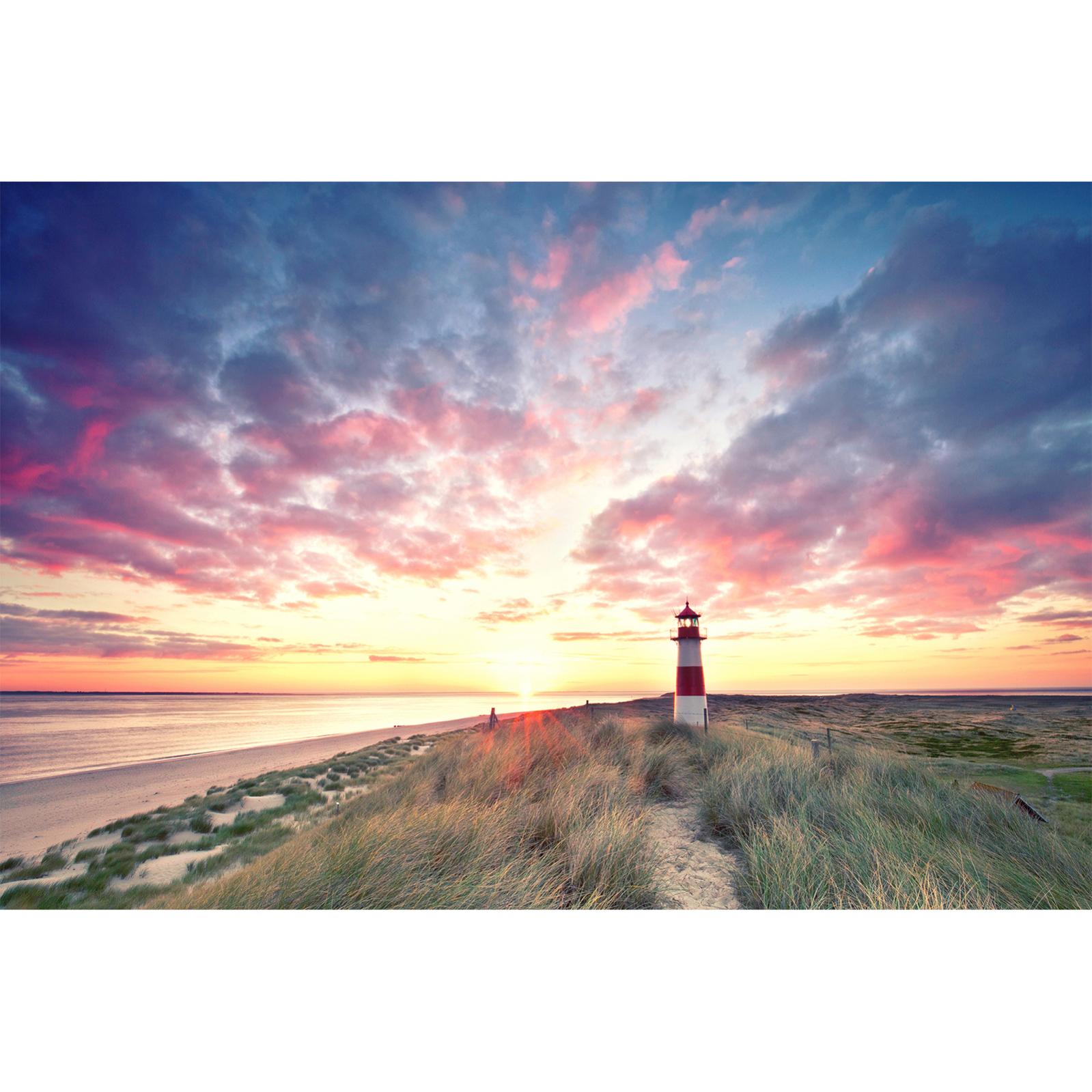 Papier peint panoramique coucher de soleil rouge, bleu et vert ...