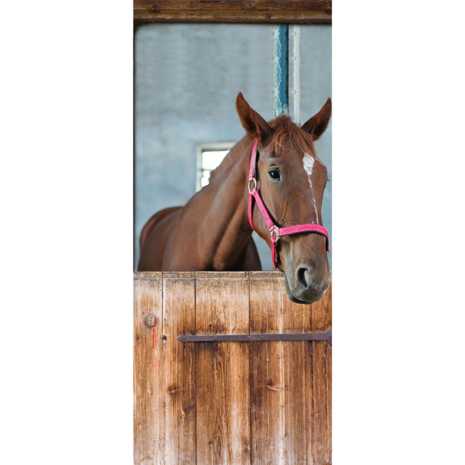Sticker de porte cheval d’écurie Stickers porte animaux marron 3d ...