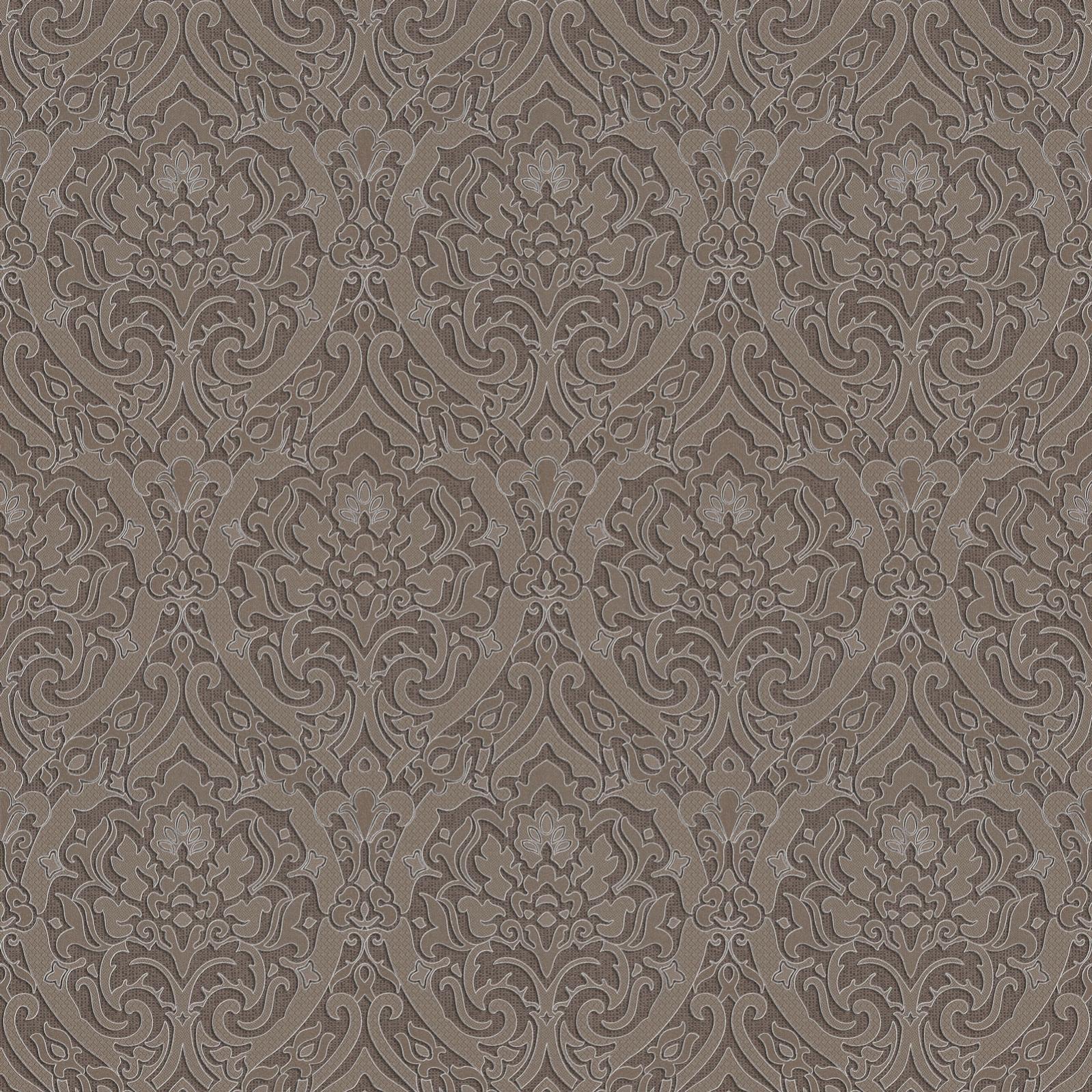 Papier peint uni marron foncé style oriental Tapisserie damassée ...