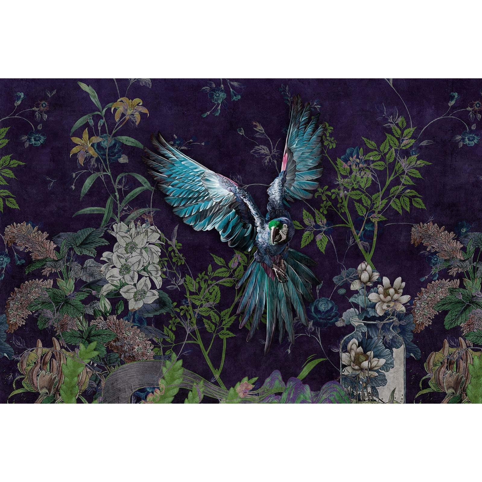 Papier peint panoramique à motif fleuri et oiseau Tapisserie ...