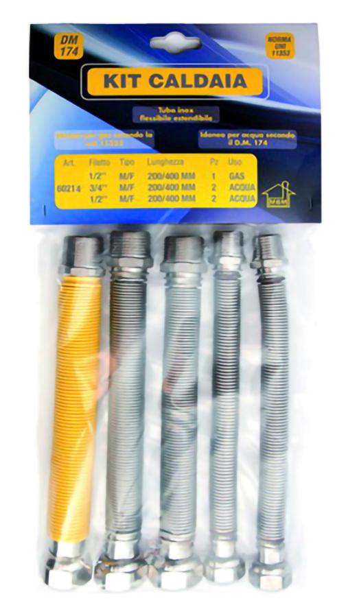 Kit tubi flessibili estensibili caldaia acciaio inox 200 400 gas 1/2 mf ...