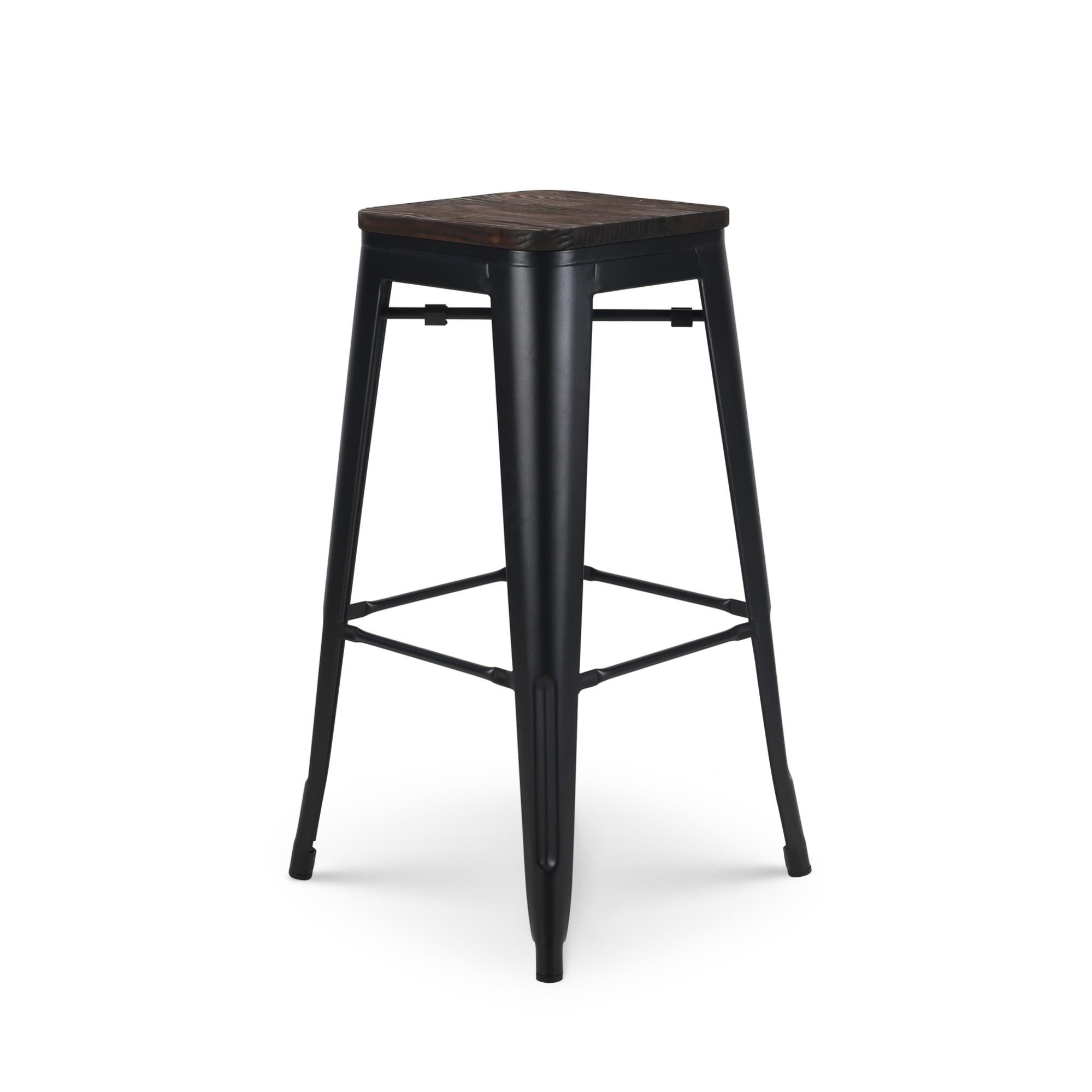 KOSMI - Tabouret de bar en métal noir mat style industriel et assise en ...