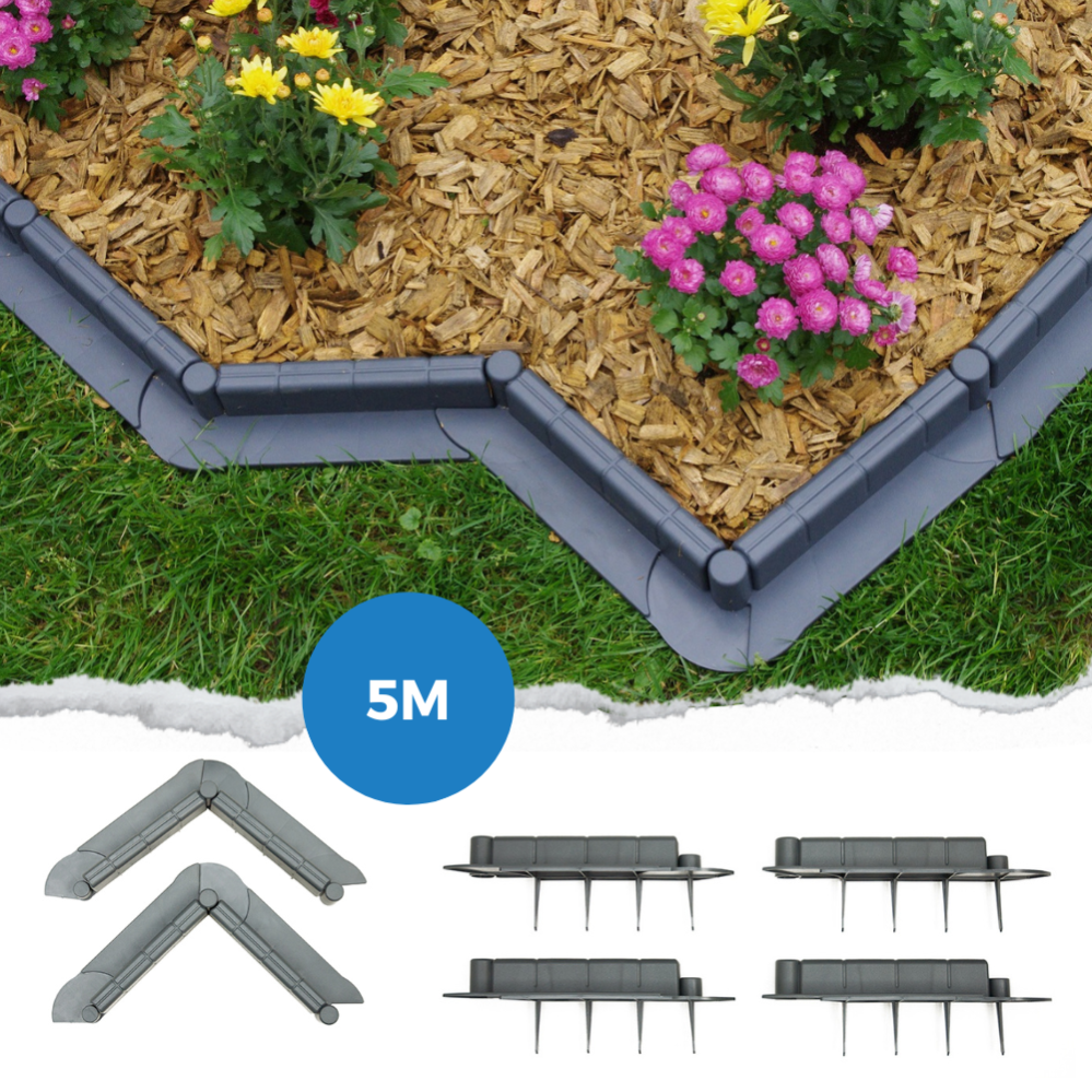 Bordure de jardin décorative en plastique GRIS - 5 m de long x 6 cm de ...