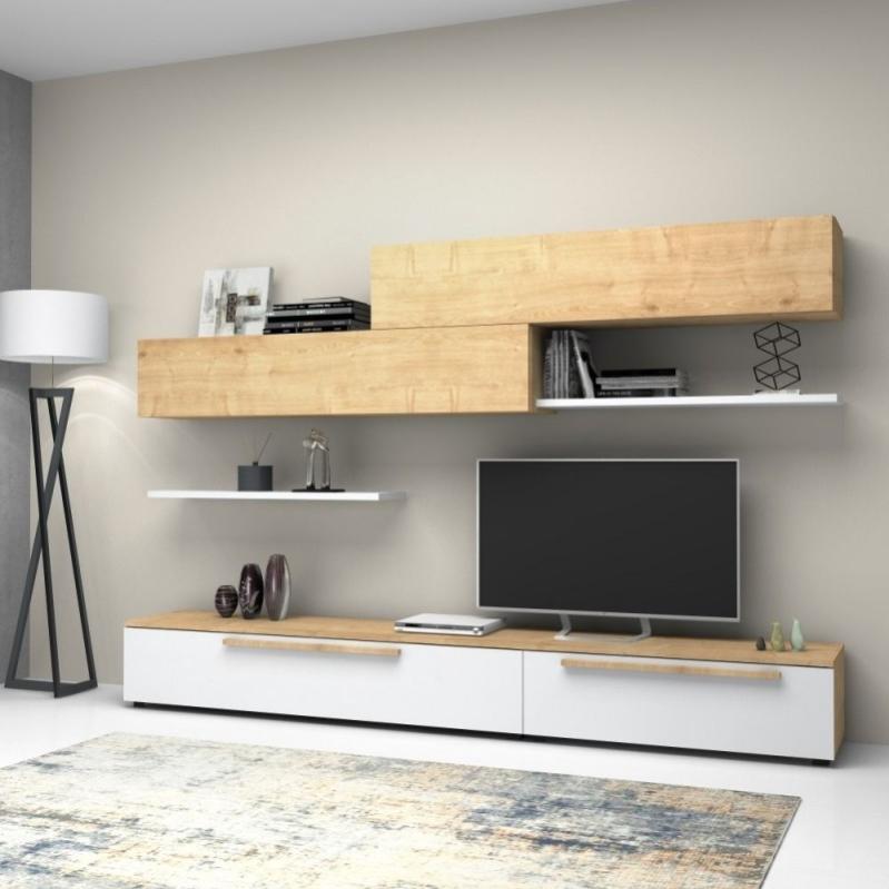 Mur de rangement en chêne mélèze blanc 260x42xh.220 cm | Leroy Merlin