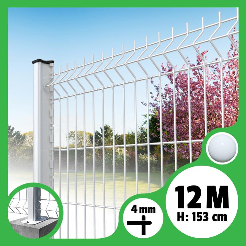 Kit grillage rigide poteaux H - longueur 12 mètres - 153 cm, Blanc, A ...