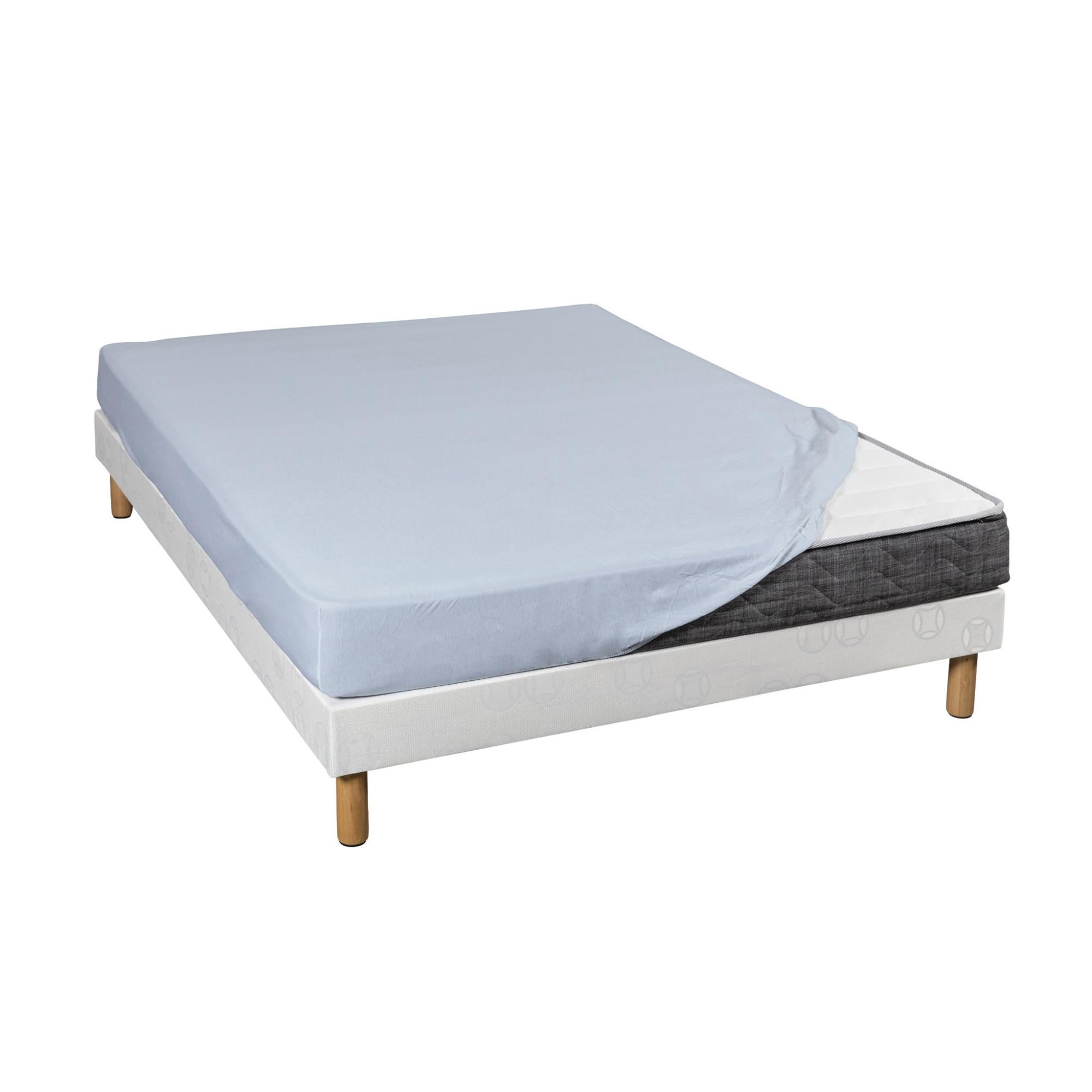 Drap housse bleu jersey coton Lycra Tencel 110x190 | Leroy Merlin