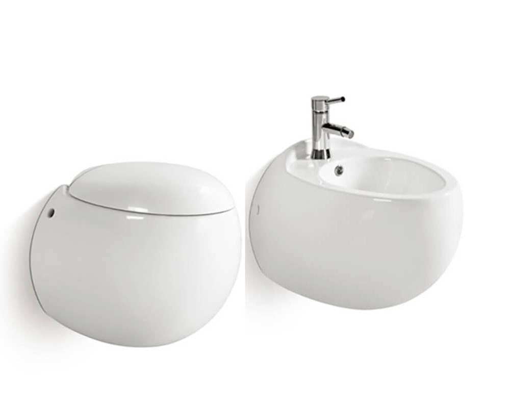 Coppia di Sanitari Sospesi Wc e Bidet in Ceramica 39x58x36 Cm ...