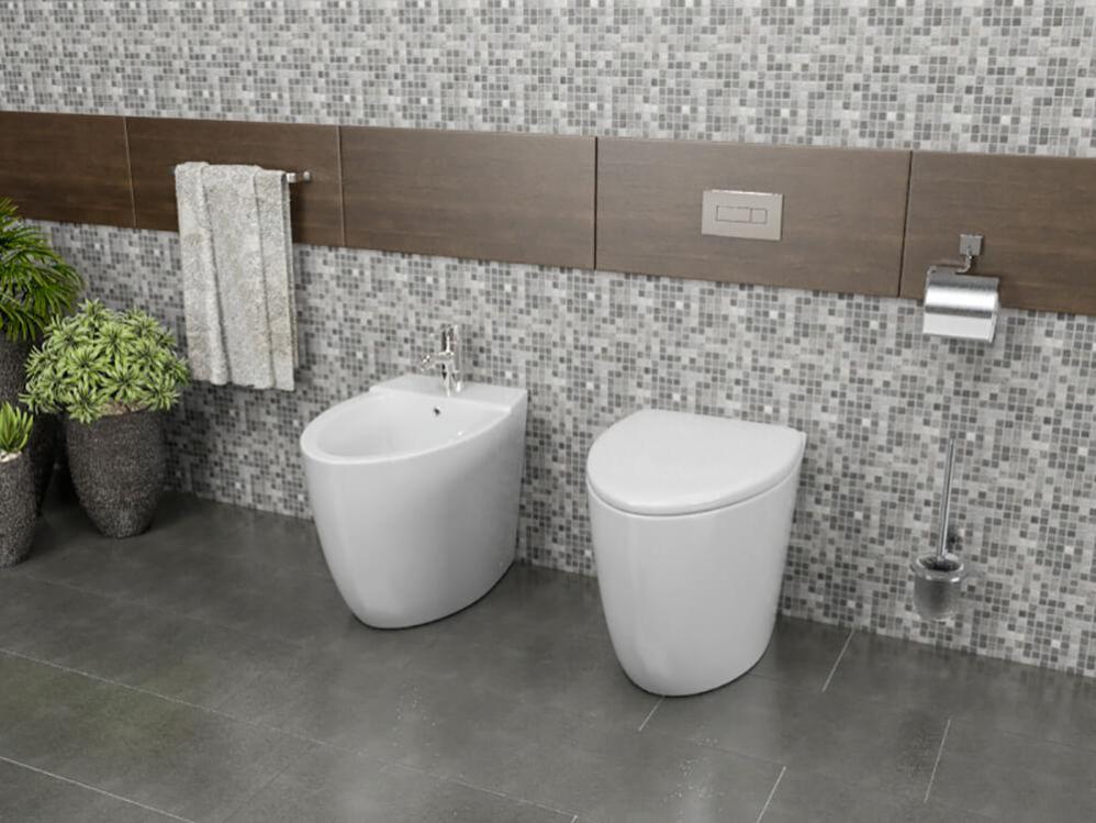Coppia di Sanitari Wc e Bidet Filo a Muro in Ceramica 38x61x41 Cm ...