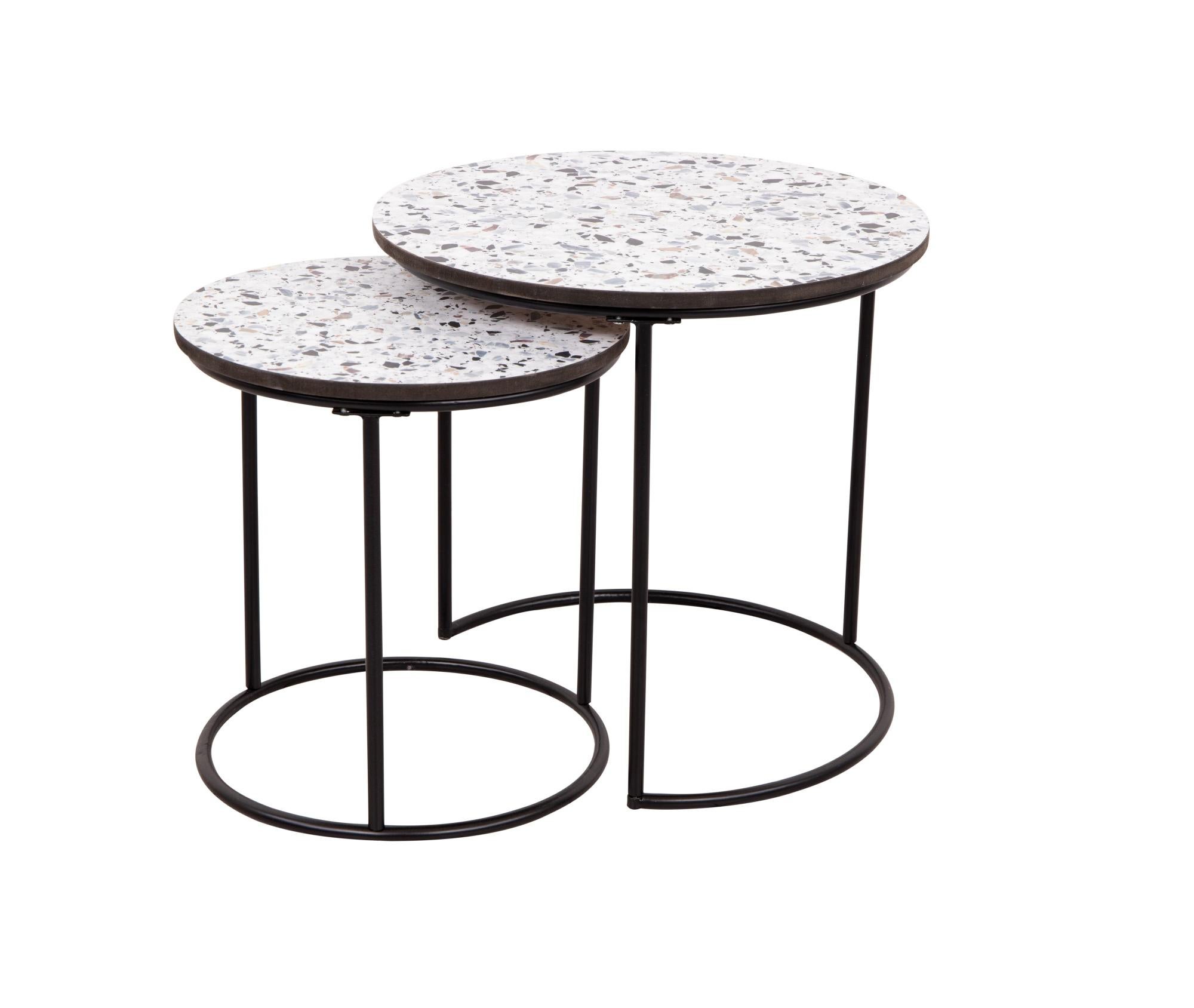 2 Tavolini Tondi da Salotto, "Venice", Metallo e Legno, Bianco e Nero ...