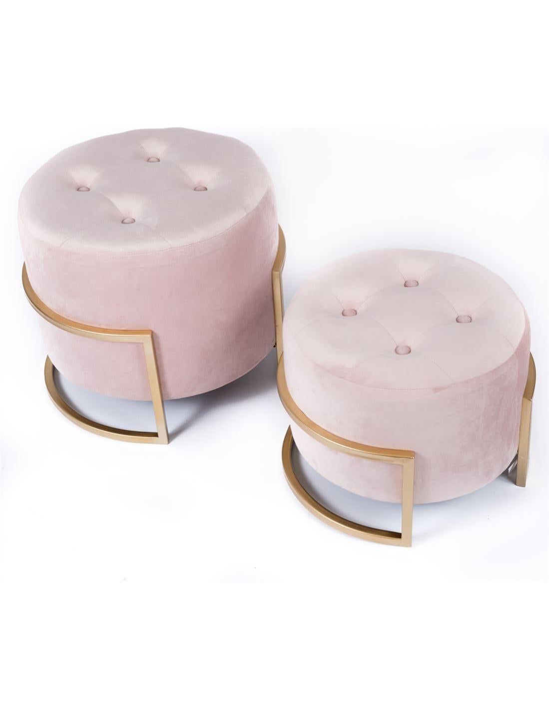 Juego de 2 puff 48*42*45 terciopelo rosa metal dorado eau | Leroy Merlin