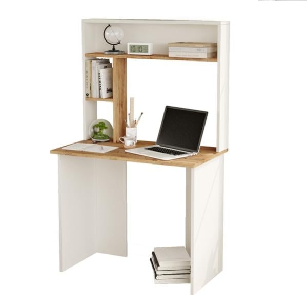Scrivania Libreria Con Mensole E Scaffali 90x52x149H Rovere E Bianco ...