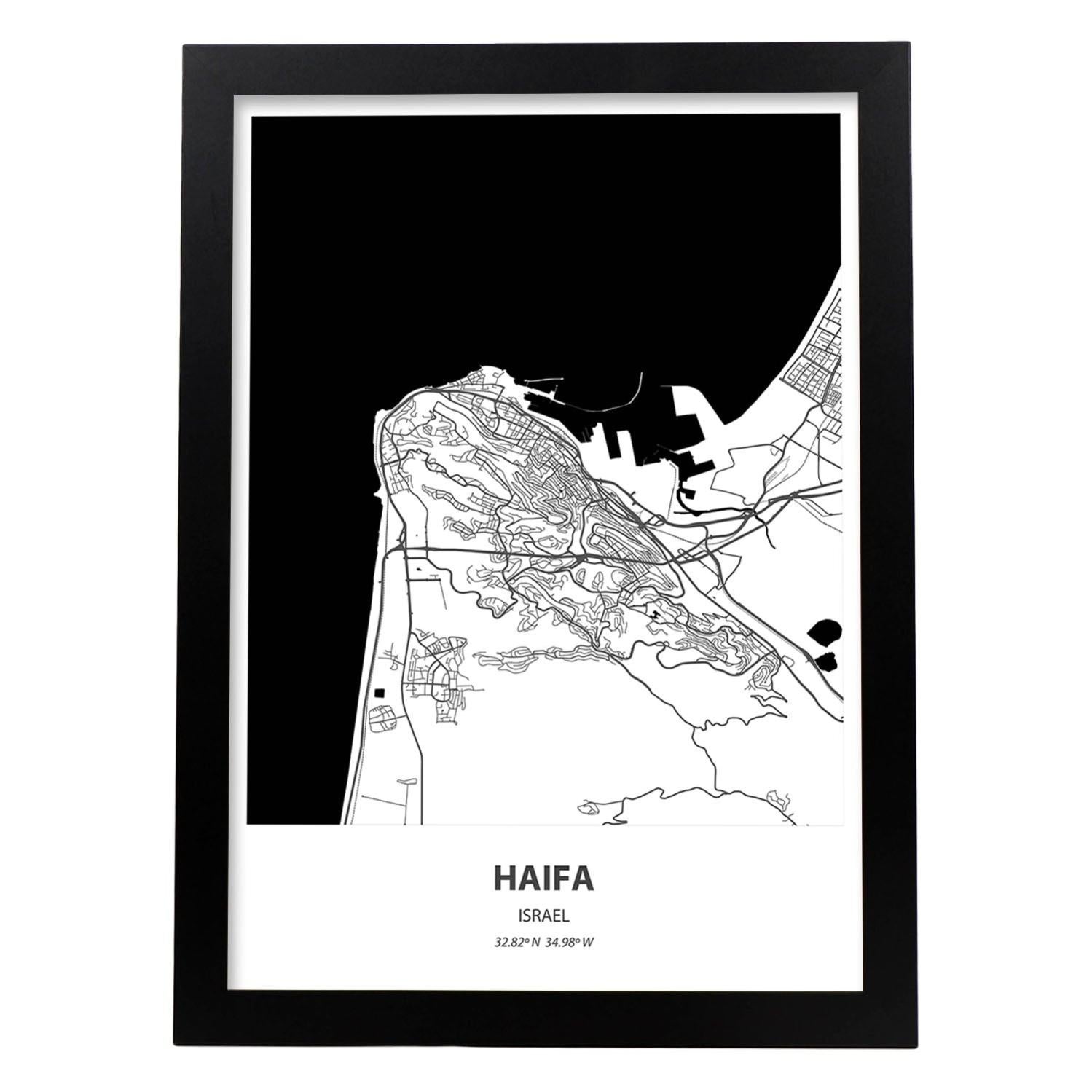 Haifa Map Affiche - Israël. Fiches Des Villes Du Moyen-orient Avec Des ...
