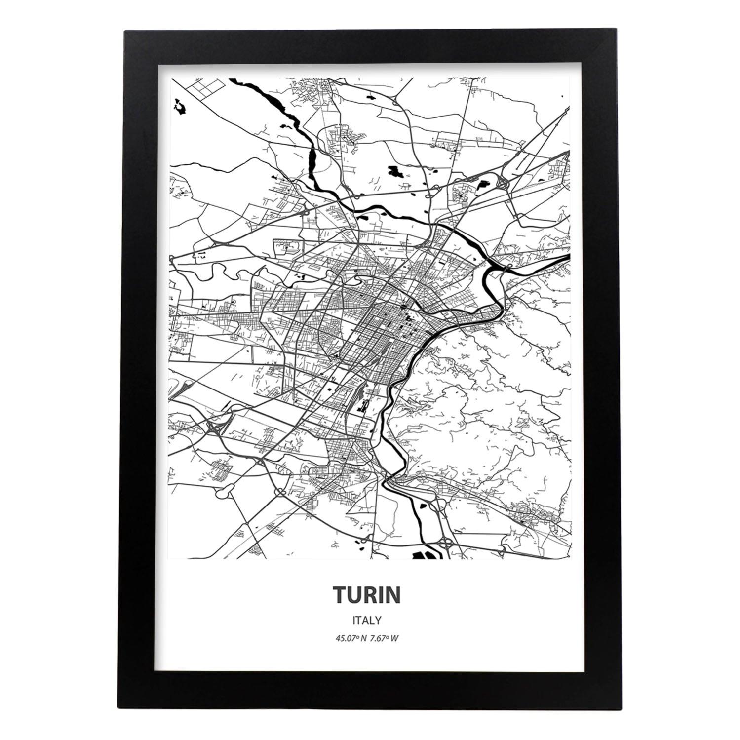 Poster Con Mapa De Turin Italia Láminas De Ciudades De Italia Con Mares ...
